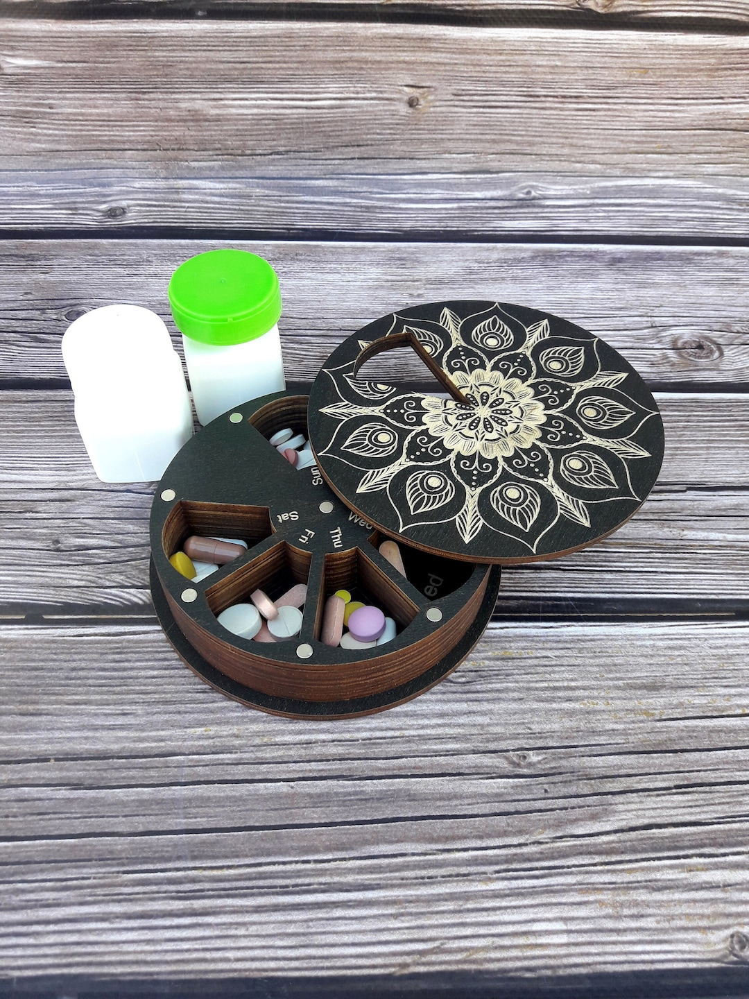 Large Pill Box 7 Day, Wooden Pill Organizer, Weekly Pill Case, Cute ...