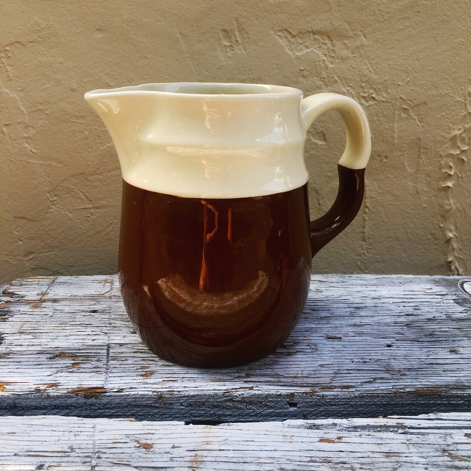 Vintage Pitcher Brown and Ivory Ceramic Pitcher - Etsy