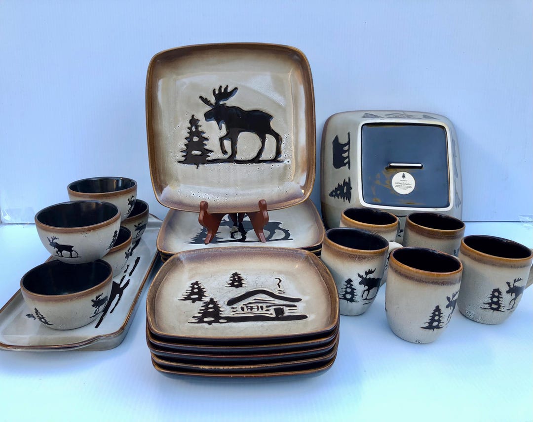 Vintage Woodland Moose & Wildlife Dish Set, 5 Four Piece Place Sets ...