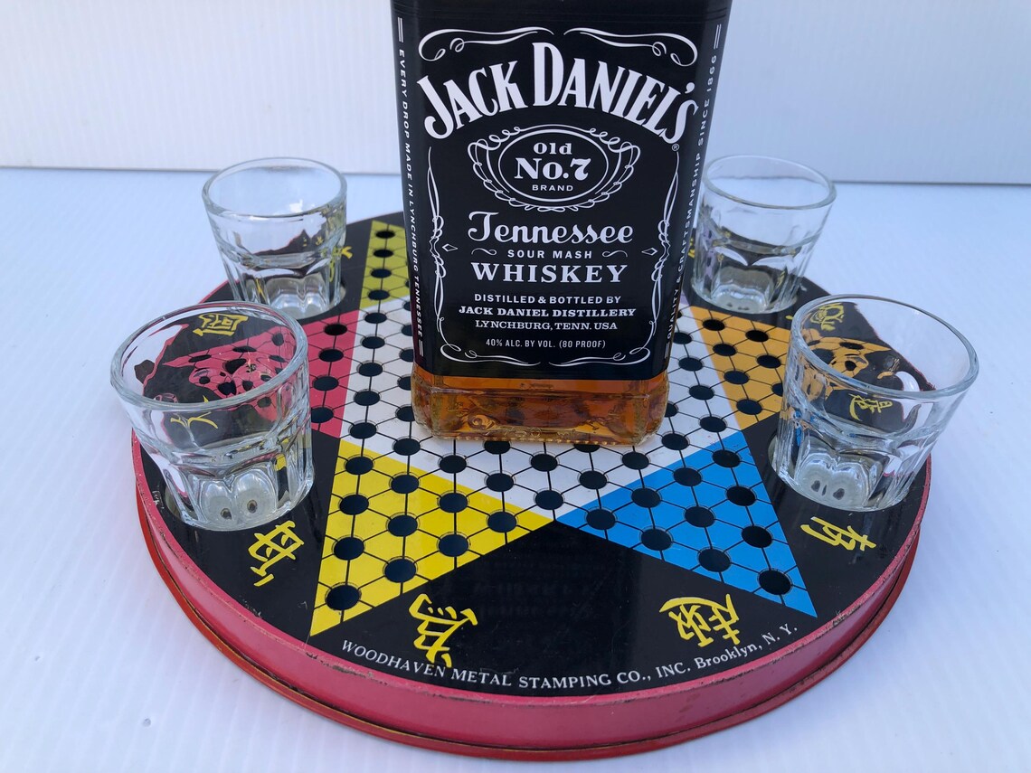 Vintage Metal Chinese Checkers Game Set, Double Sided Board & Shot ...