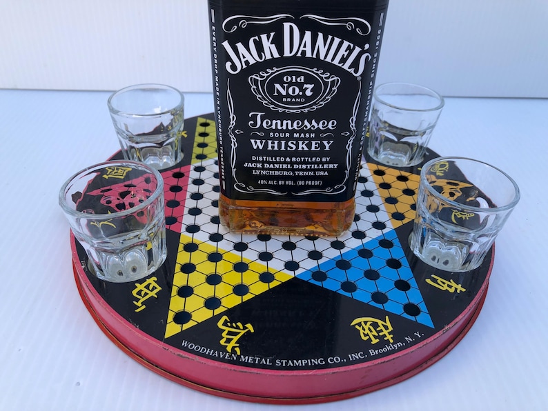 Vintage Metal Chinese Checkers Game Set, Double Sided Board & Shot ...