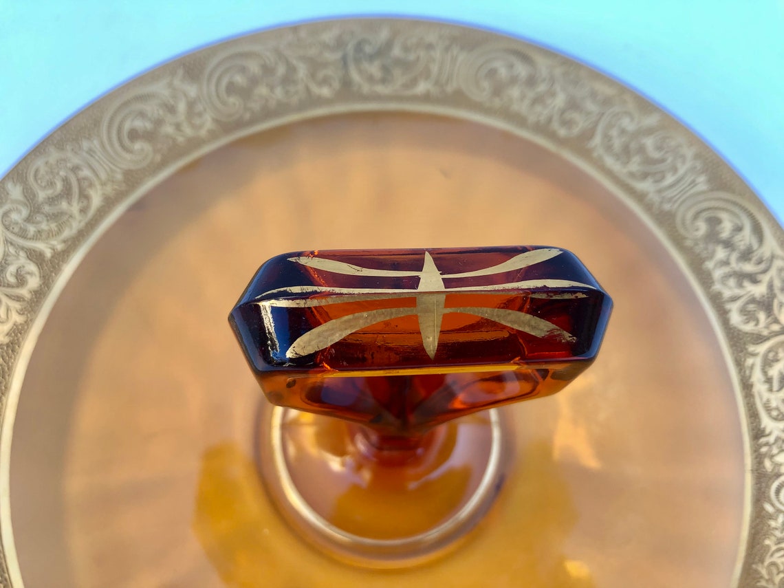 Vintage Amber Glass Tidbit Tray With Gold Encrusted Band and - Etsy