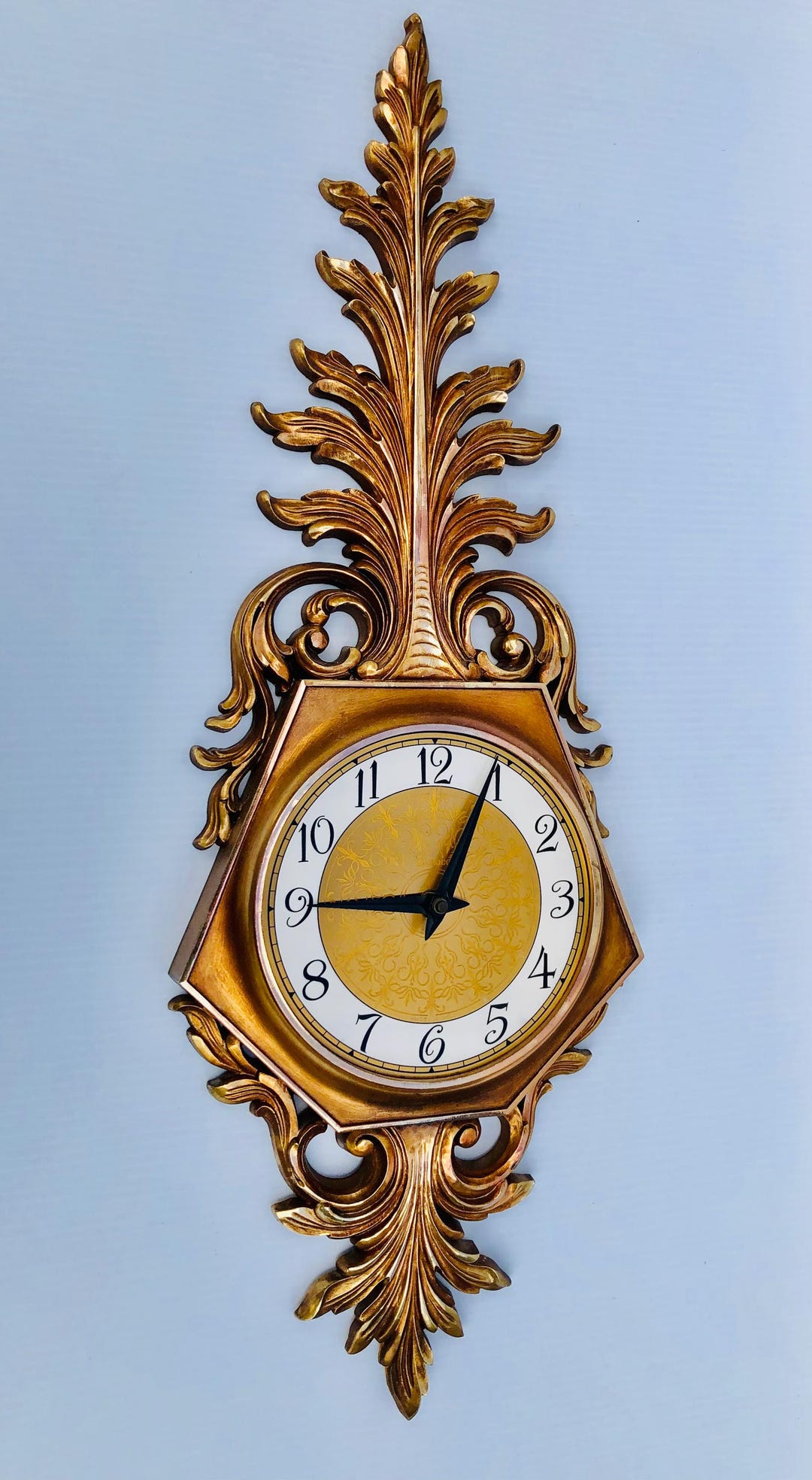 Vintage, 1960's, Syroco Gold Hollywood Regency Style Wall Clock Signed ...