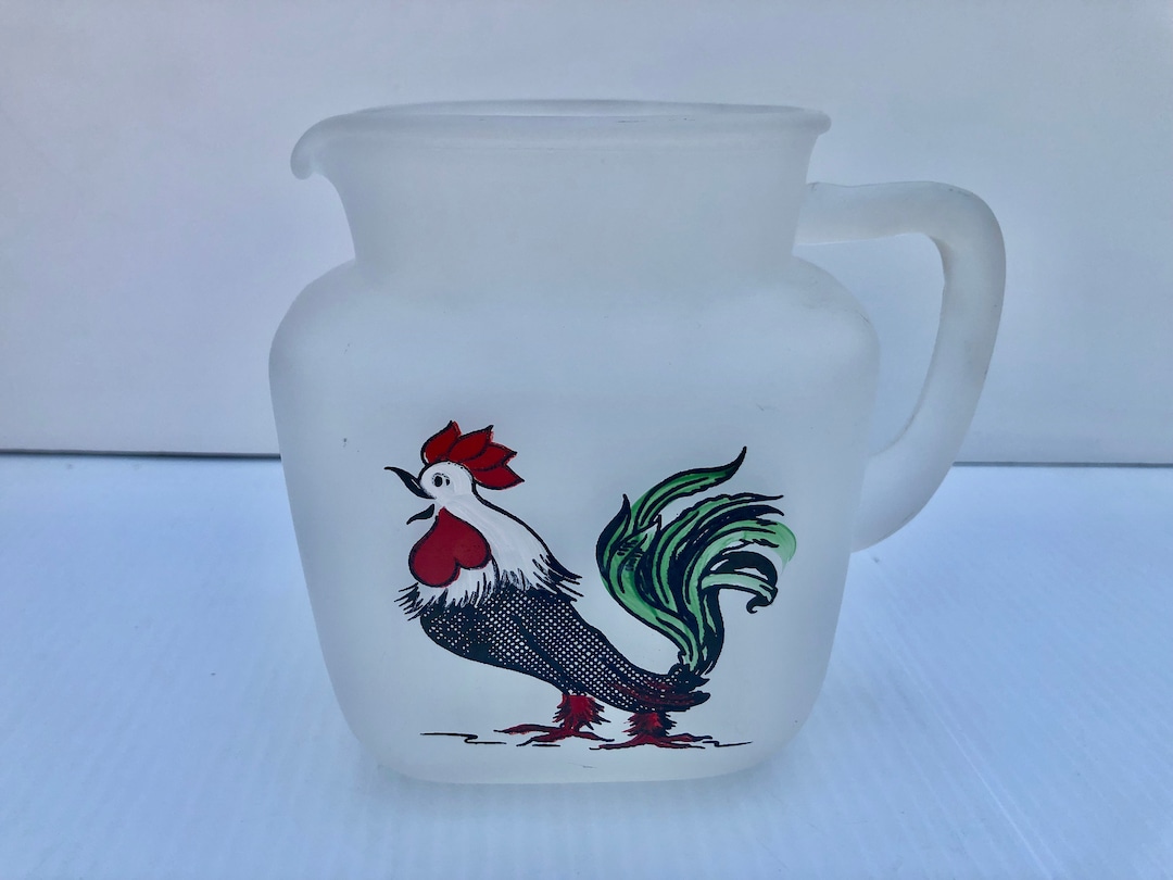 Vintage Federal Glass Frosted Pitcher With Brilliant Painted Rooster ...