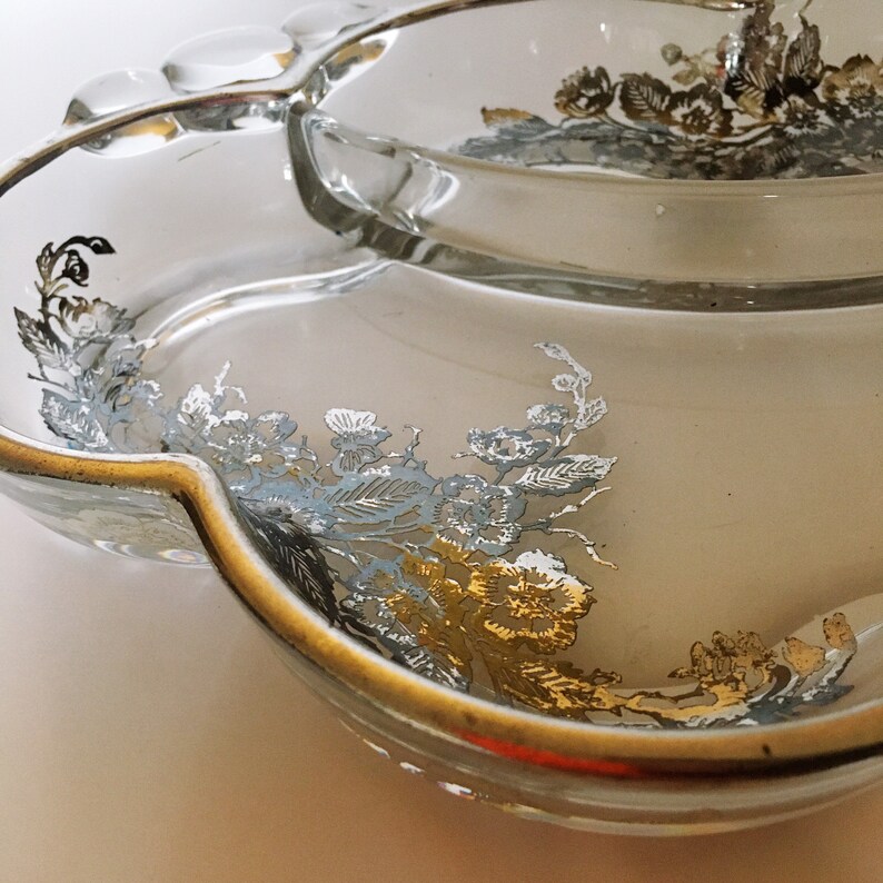 VINTAGE Glass Snack Set/display Tray With Silver Floral | Etsy