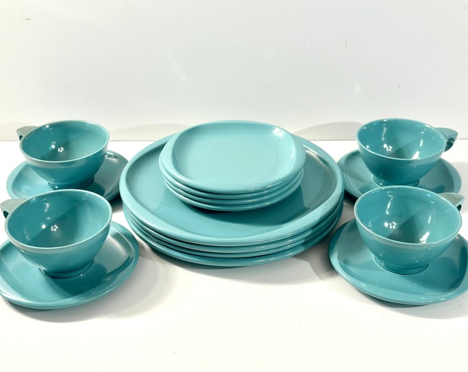 Vintage 1960s 16-piece Set Turquoise Melamine, Melmac Place Setting for ...