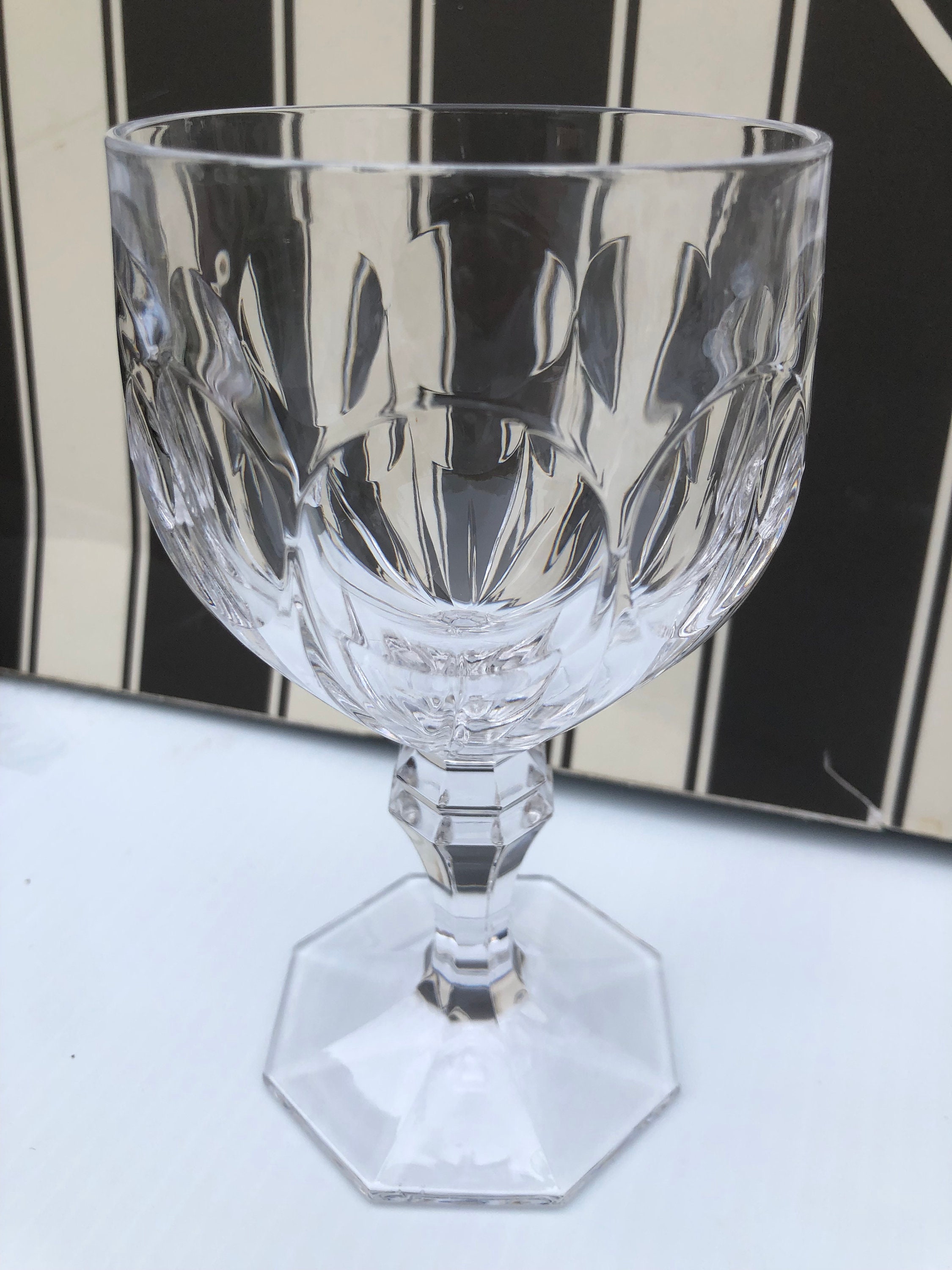 Vintage Clear Glass Goblets With Indented Circles & Octagon Bases ...