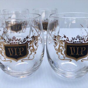 Vintage Bar Glasses, 6 VIP Stemless Wine Glasses, MCM Baroque Style ...
