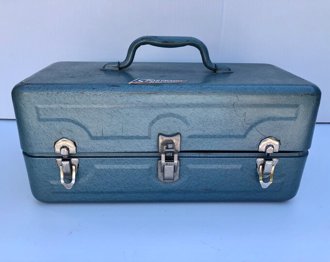 Vintage Sportscaster Tackle Box, MCM Rustic Metal Fishing Lure Storage ...