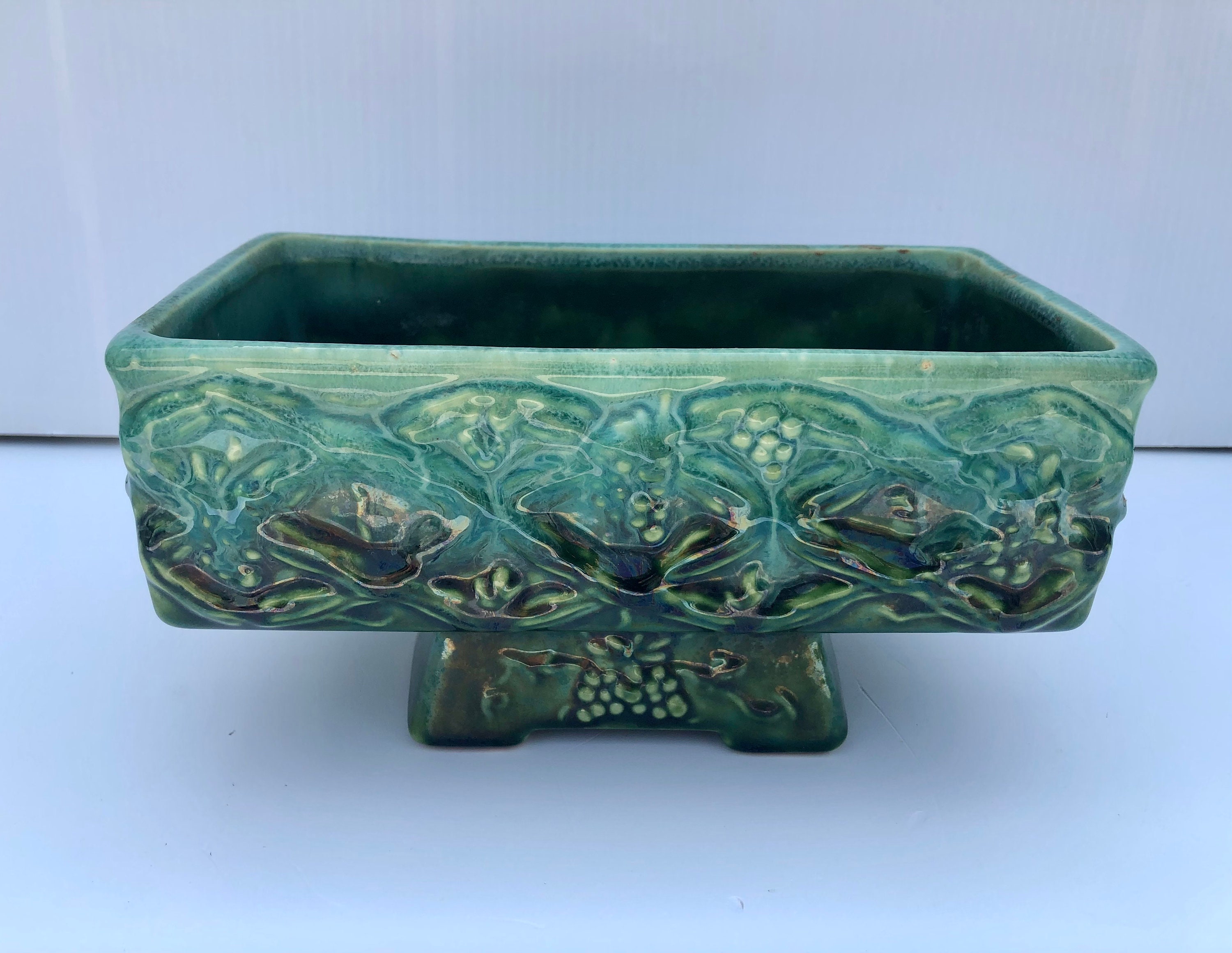 Vintage Green & Green Drip Ohio Pottery Planters, Each Sold Separately ...