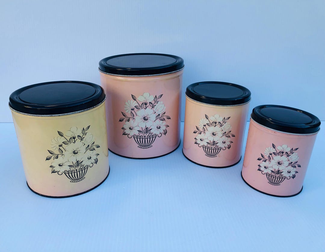 Vintage Pastel Pink & White Flowers Canister Set, Set of 4 Decoware ...