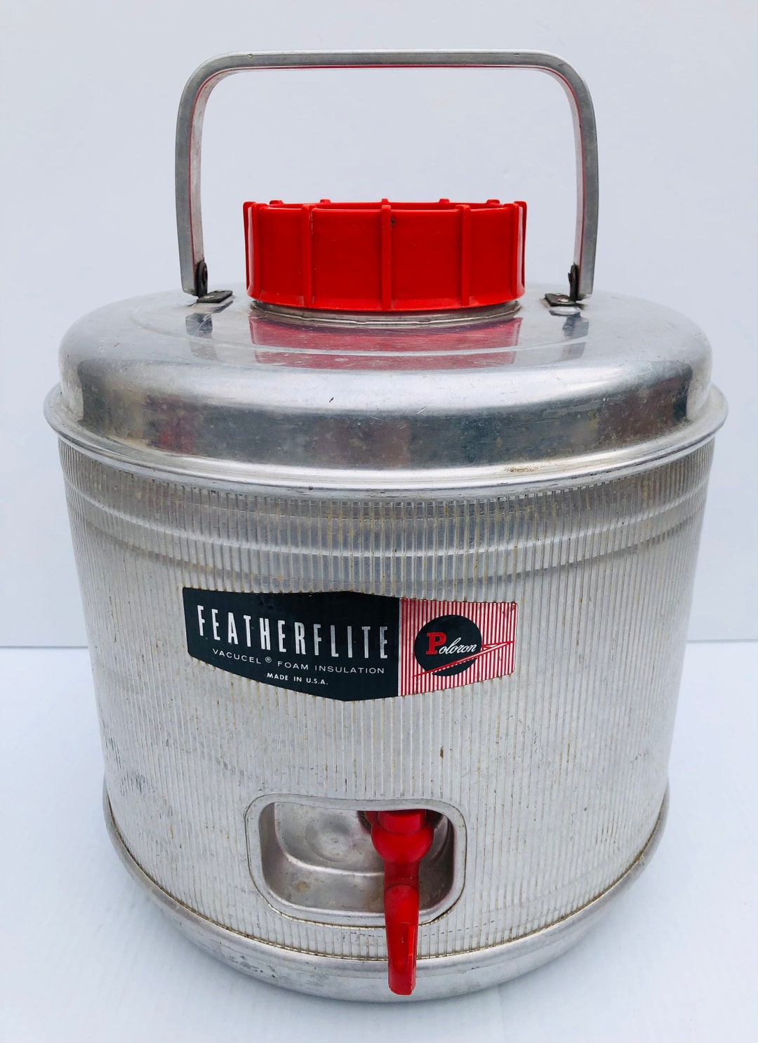 Vintage, Featherflite Serving Thermos With Red Swing Handle, Twist Cap ...