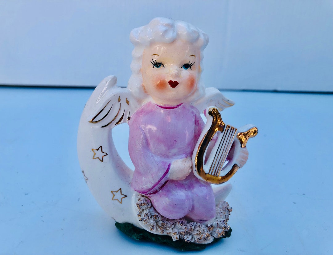 Vintage Pink Lefton/napco Angel, Japan Porcelain Pink Angel Playing ...