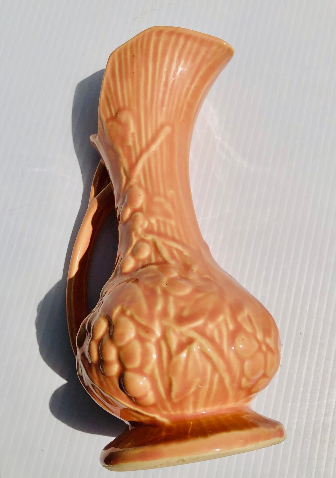 Vintage, Signed Mccoy Pink Pottery Pitcher, Rare Raise Embossed Grapes ...