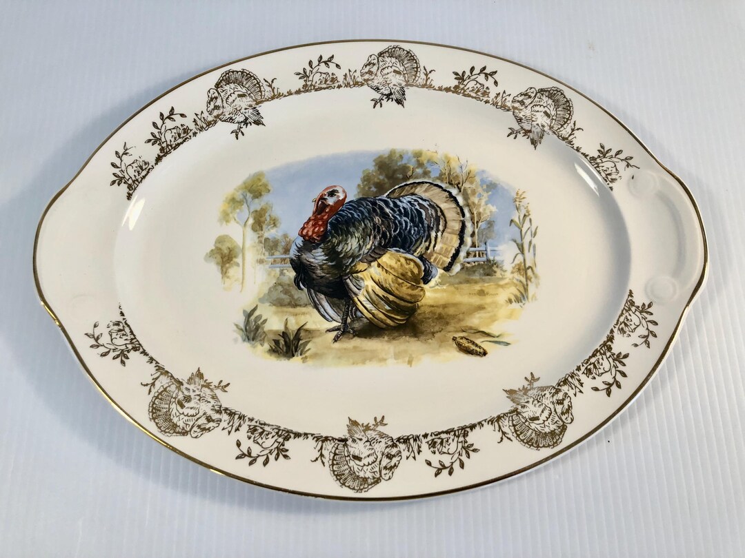 Vintage Turkey Platter, Rare White Turkey Platter With Gold Trim ...