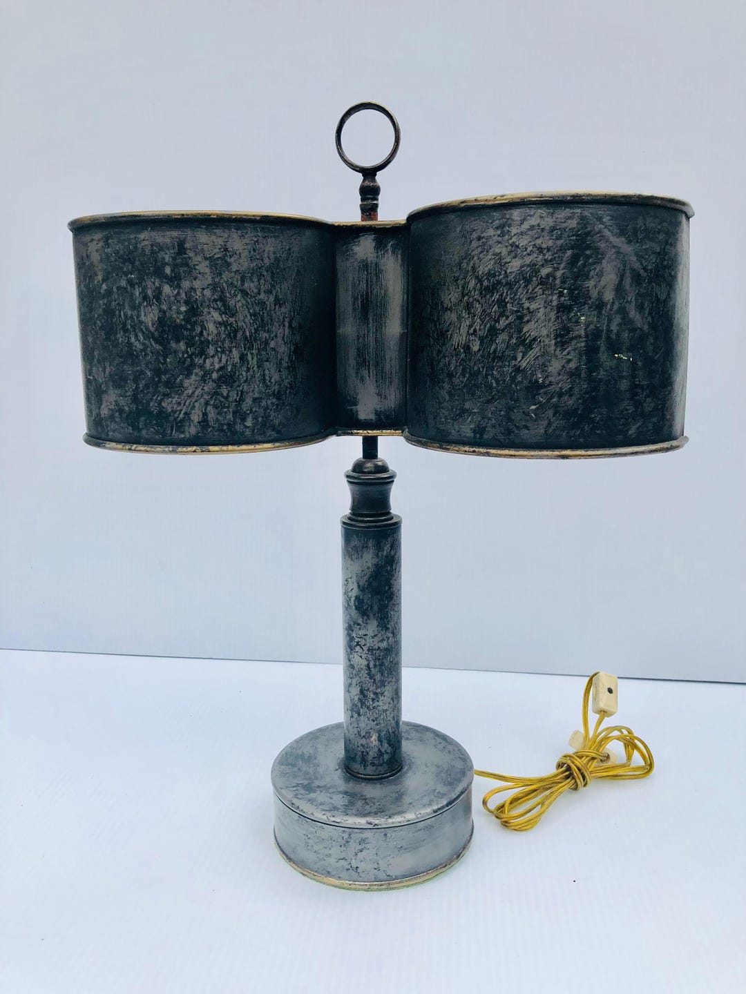 Vintage Industrial 2 Bulb Table Lamp, Rare Rustic Lamp With Double Drum ...