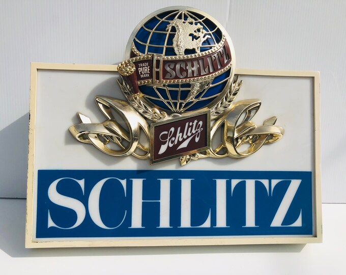 Vintage, 1970's, Schlitz Lighted Beer Sign With World Globe Trade PURE ...