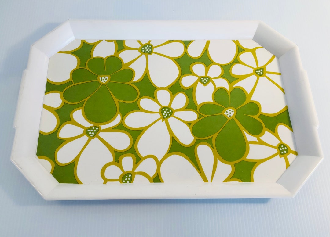 Vintage Flower Power Serving Tray, Large Retro Heavy Plastic Tray With ...