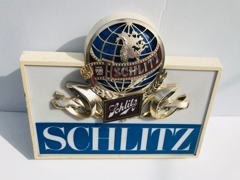 Vintage 1970's Schlitz Lighted Beer Sign With World - Etsy
