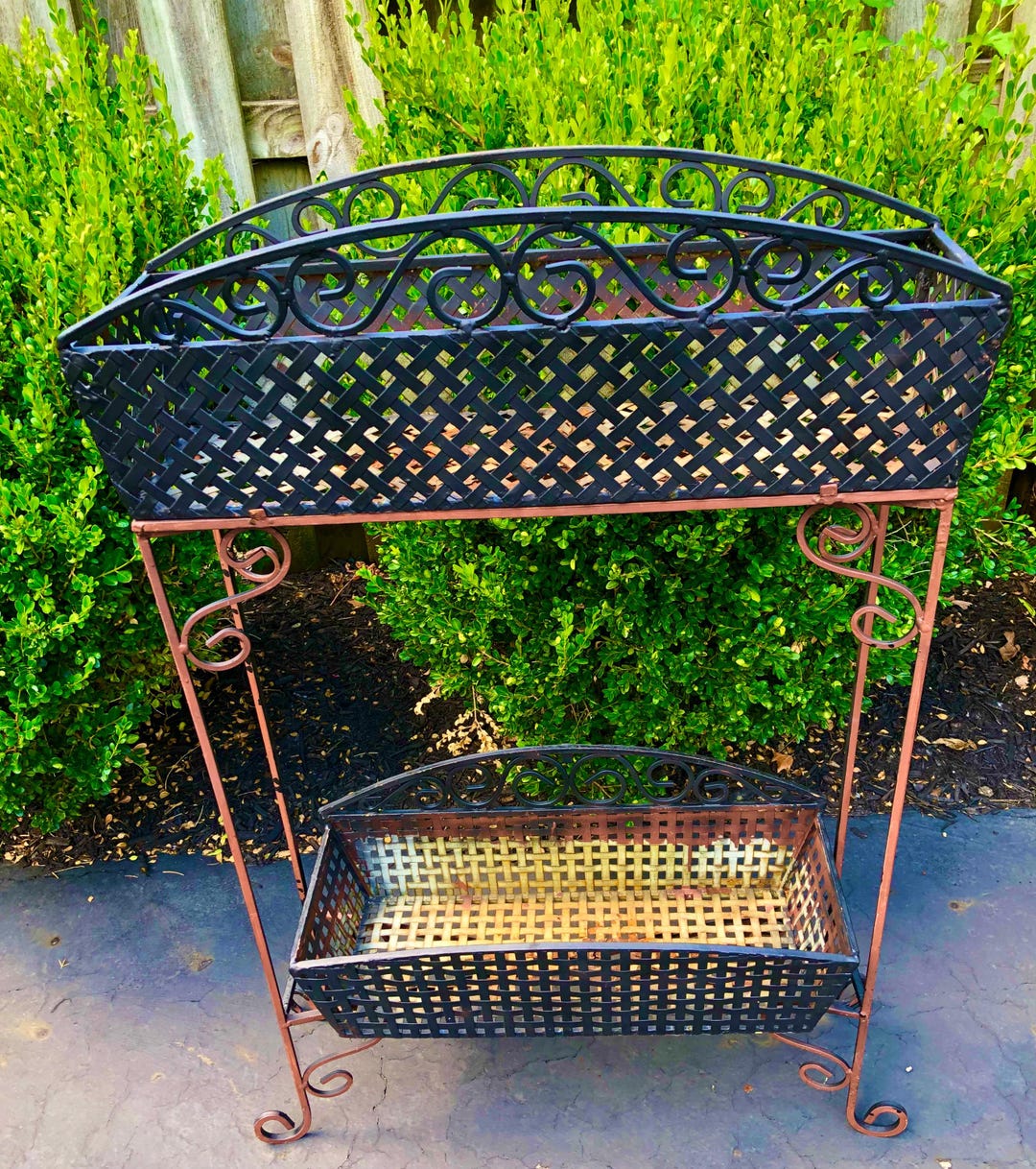 Vintage, 1950's, French Style Two Tier Garden Planter, Black Rusty ...