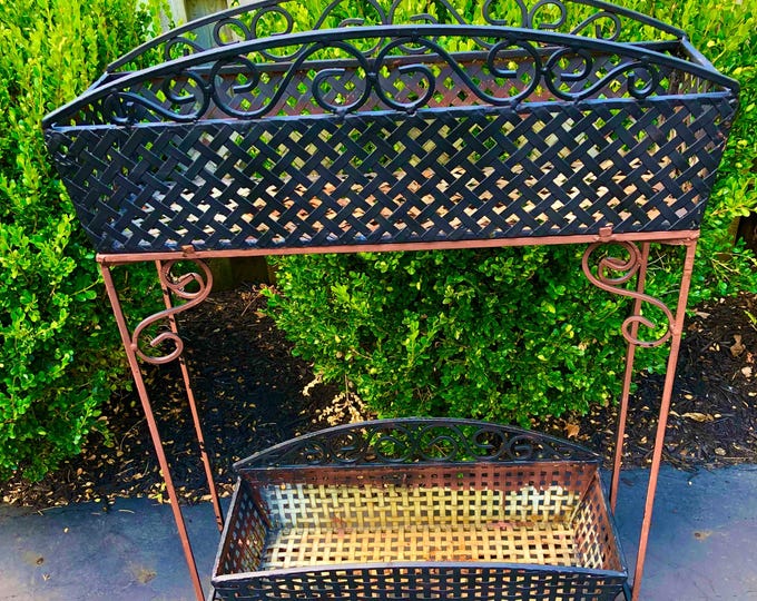 Vintage, 1950's, French Style Two Tier Garden Planter, Black Rusty ...