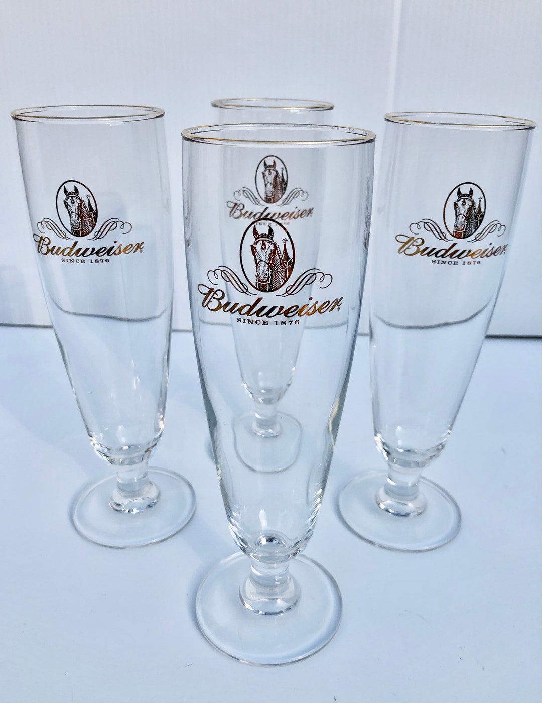 Vintage, Set of Four, Budweiser Gold Trim Cyldesdale Beer Pilsner ...