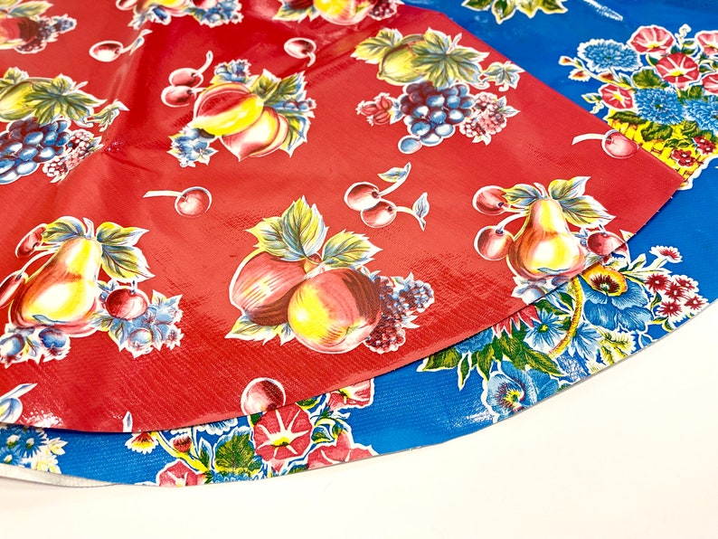 Vintage 1960s Oil Cloth Round Tablecloths, Marked Charoplex, Red ...