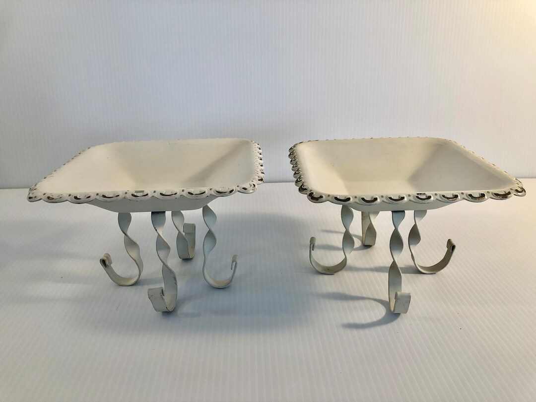 Vintage Metal Table Stand Set, Rare White Metal Square Stands, Metal ...