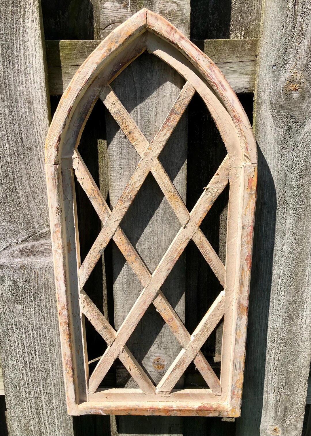 Vintage Cathedral Lattice Wooden Window Wall Decor, Rustic White Wood ...