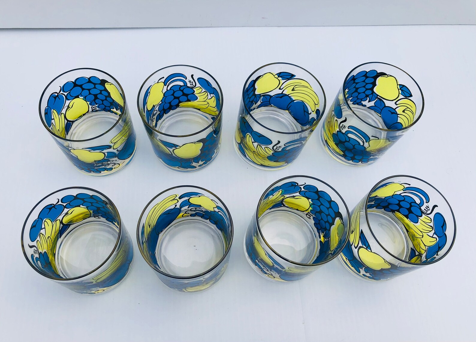 Vintage Dominion Bar Glasses, Blue & Yellow Fruit Tumblers, Set of 8 - Etsy