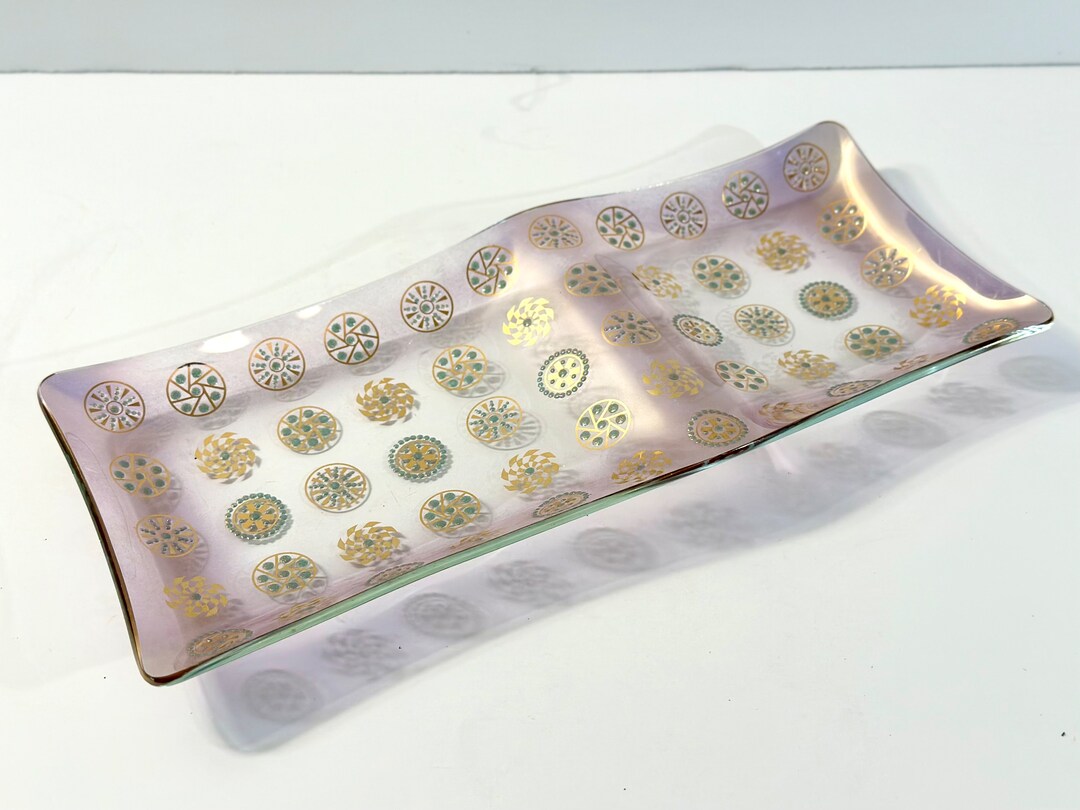 Vintage 1960s Glama Glass Tray, MCM Metallic Gold Embossed Serving Dish ...
