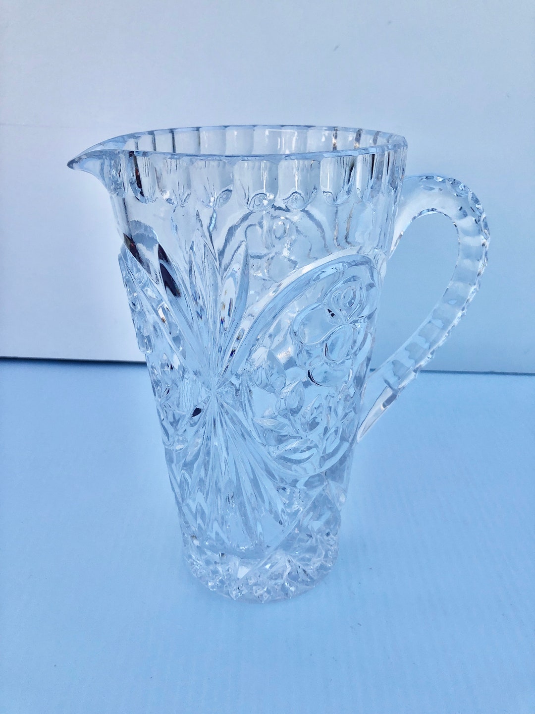 Vintage, Cut Glass, Pitcher, Exquisite, Detailed Pitcher With Etched ...