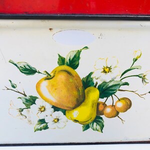 Vintage Decoware Metal Bread Box With Fruit Graphics, Adorable Red ...