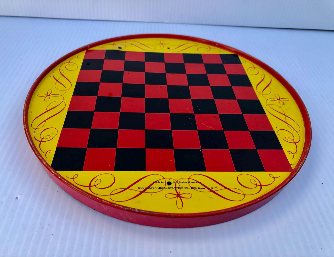 Vintage Metal Chinese Checkers Game Set, Double Sided Board & Shot ...