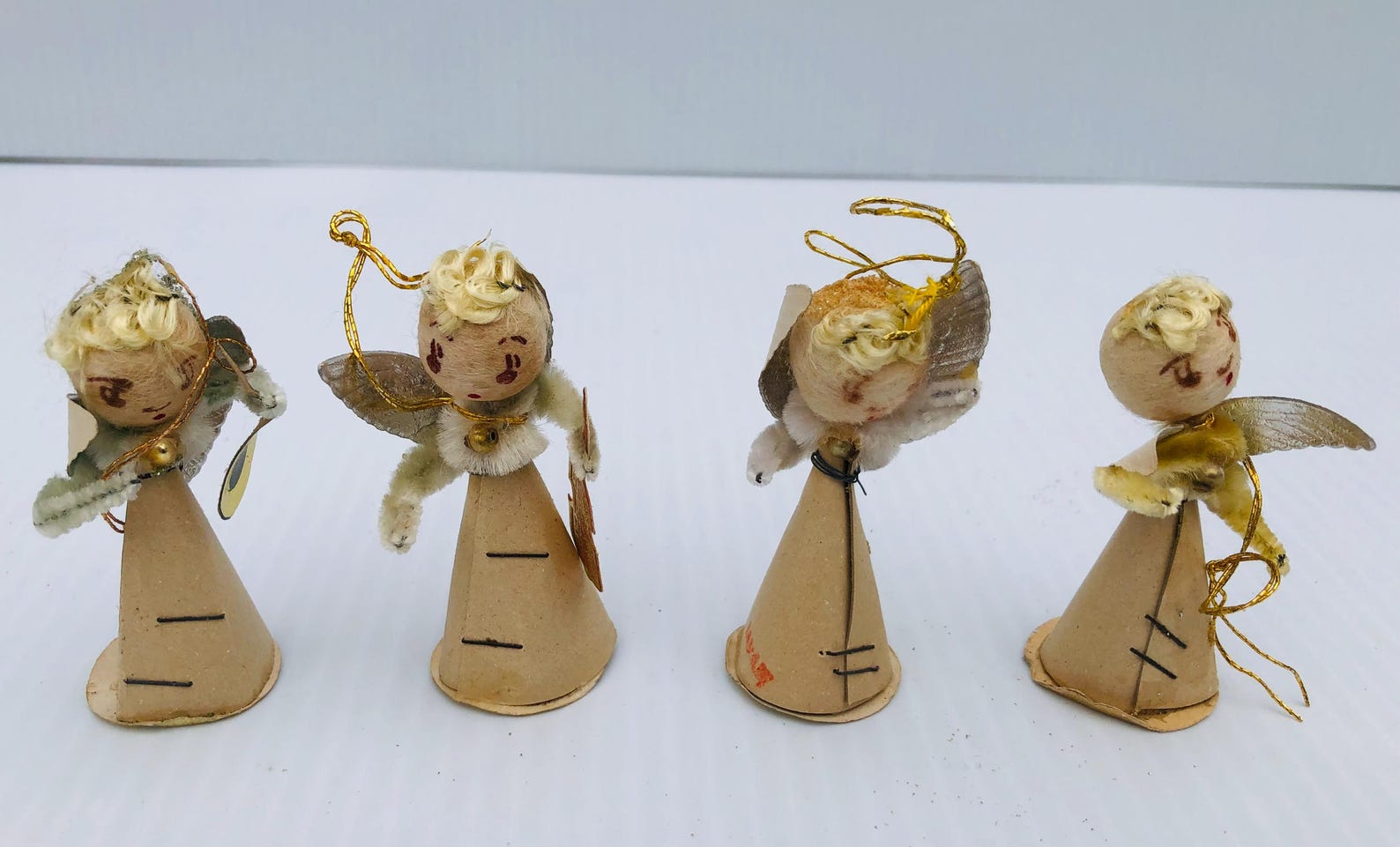 Vintage 8 Piece Angel Ornament Set, Spun Cotton, Pink Felt Flocked ...