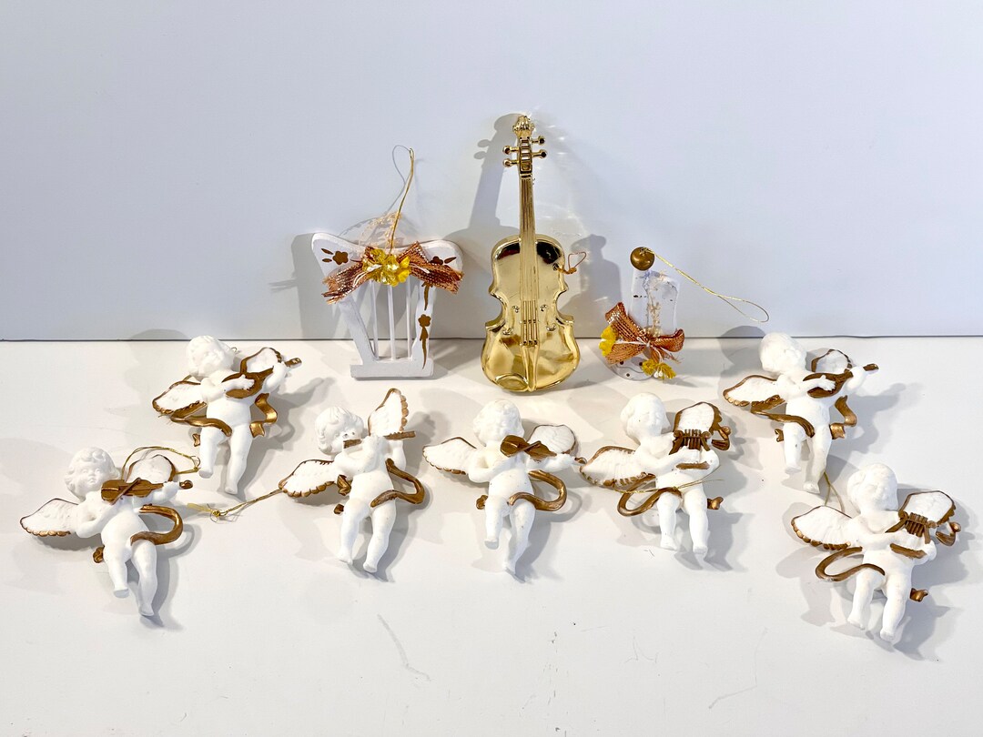 Vintage 10-piece Lot of Cherub Angels Playing Instruments + Metal ...