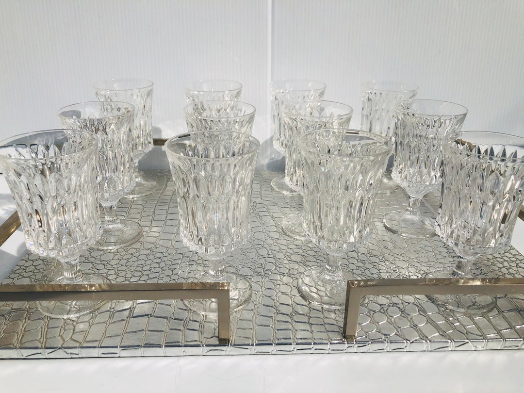 Vintage Wine Glasses, Set of 12, Clear Pressed Glass Wine Goblets With ...