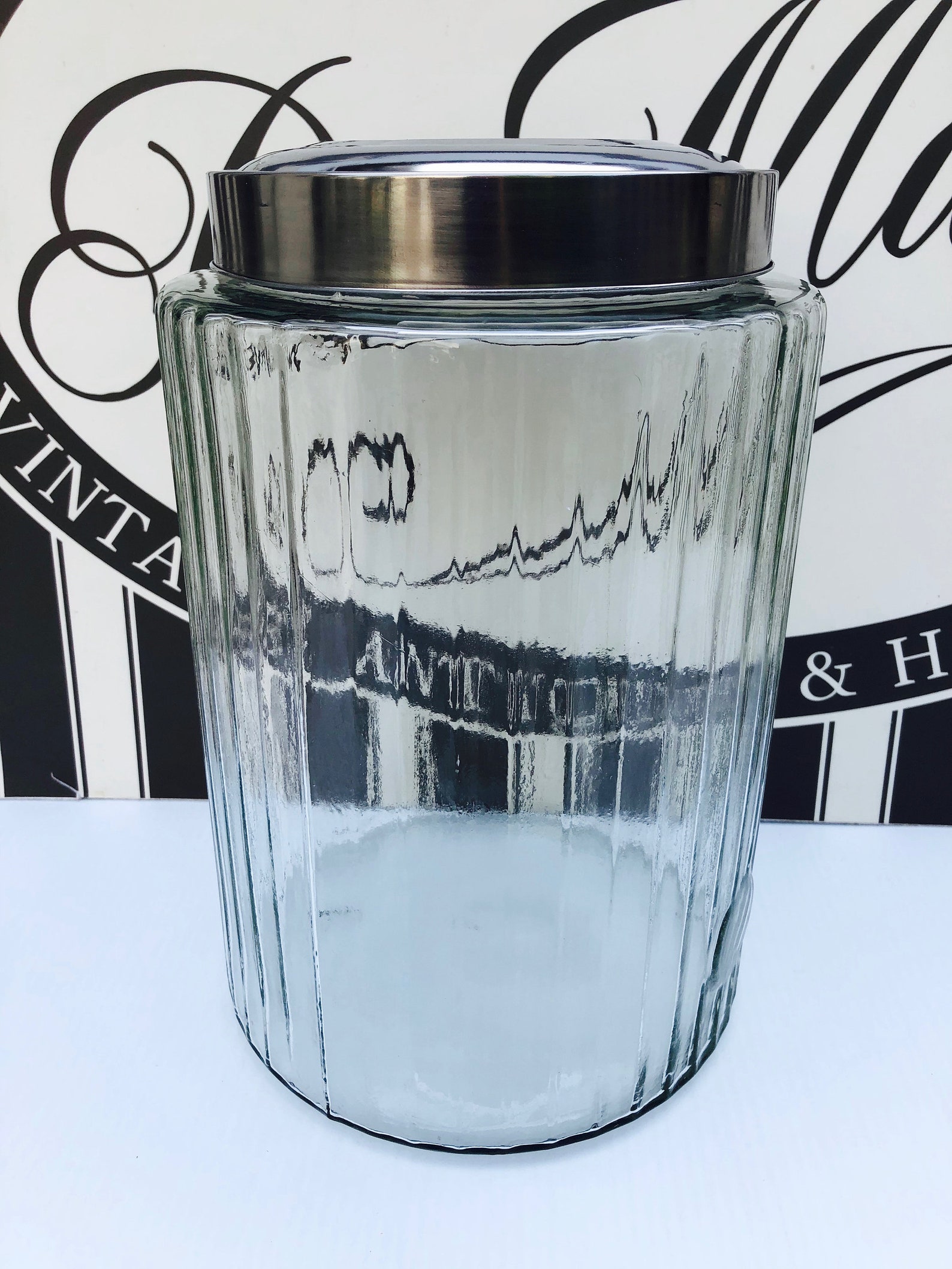 Vintage Heavy Glass Ribbed Large Jar With Aluminum Twist - Etsy