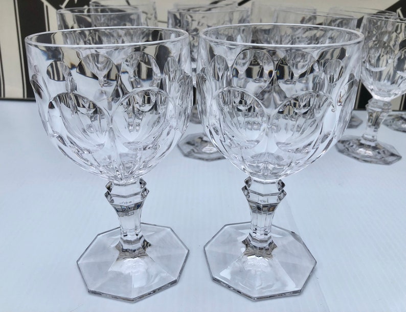 Vintage Clear Glass Goblets With Indented Circles & Octagon Bases ...