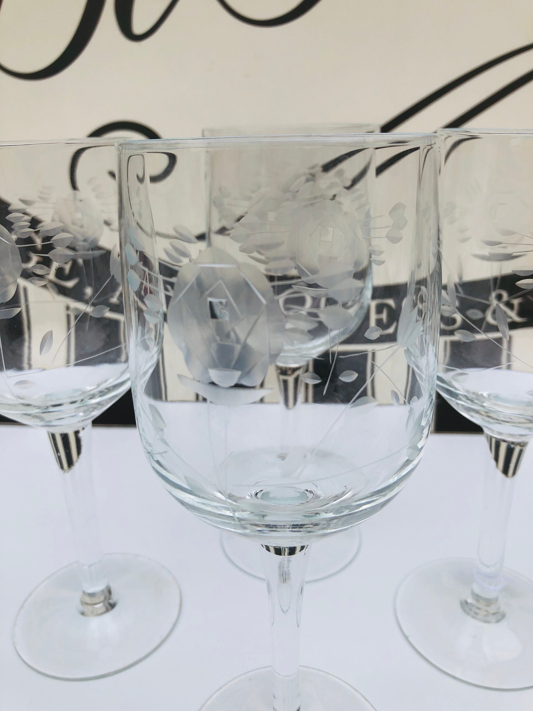 Vintage Etched Rose Crystal Stemware, 19-piece Elegant Set - Etsy