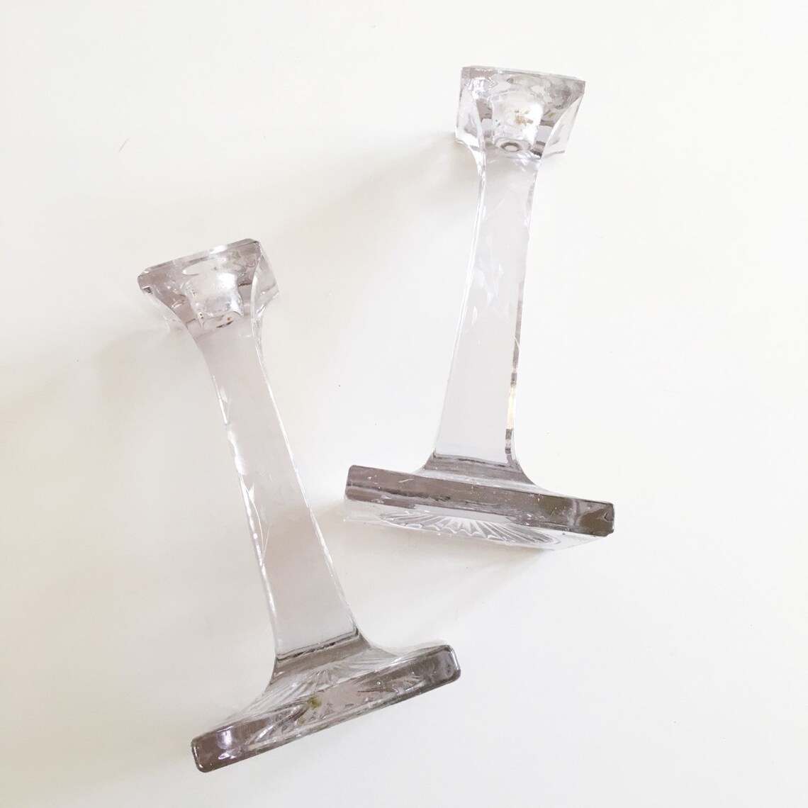 Vintage Crystal Candlesticks Crystal Floral Etched - Etsy