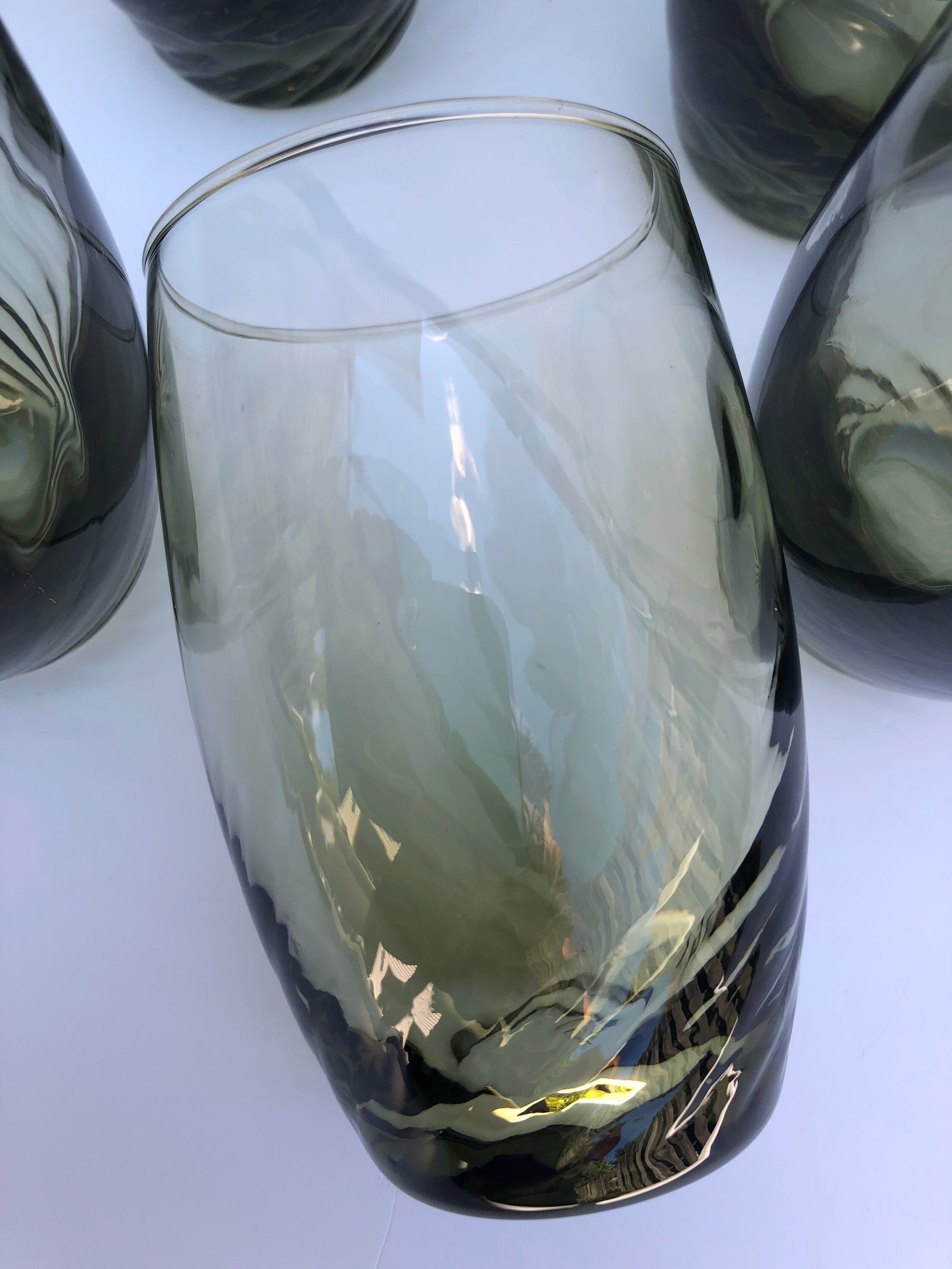 Vintage Libbey Twisted Glass 7 Piece Set with Tinted Green | Etsy