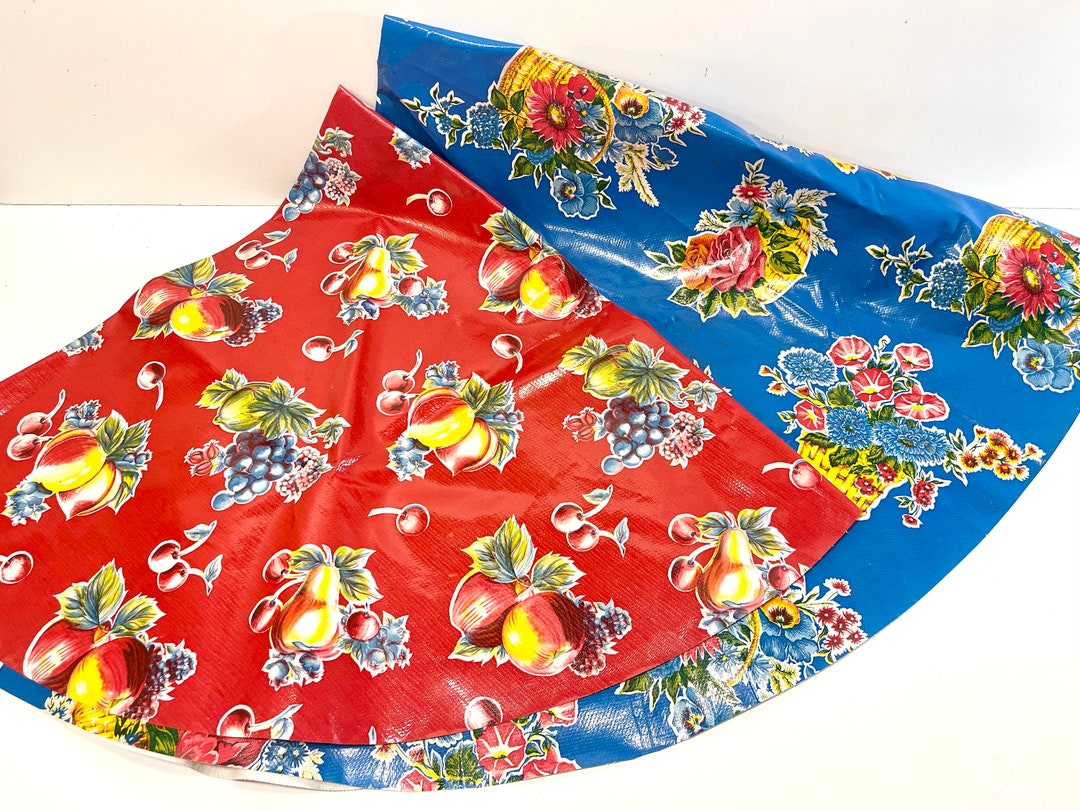 Vintage 1960s Oil Cloth Round Tablecloths, Marked Charoplex, Red ...