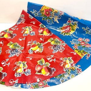 Vintage 1960s Oil Cloth Round Tablecloths, Marked Charoplex, Red ...