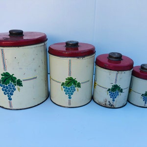 Vintage Kitchen Canister Set/ Rare Tin MCM Canisters, Lemonade, Coffee ...
