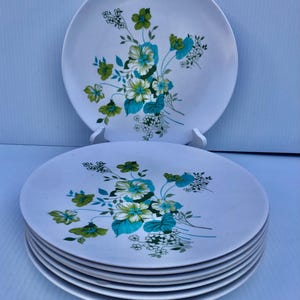 Vintage Turquoise Floral Melmac 38 Piece Dish Set, Eight 4 Piece Place ...