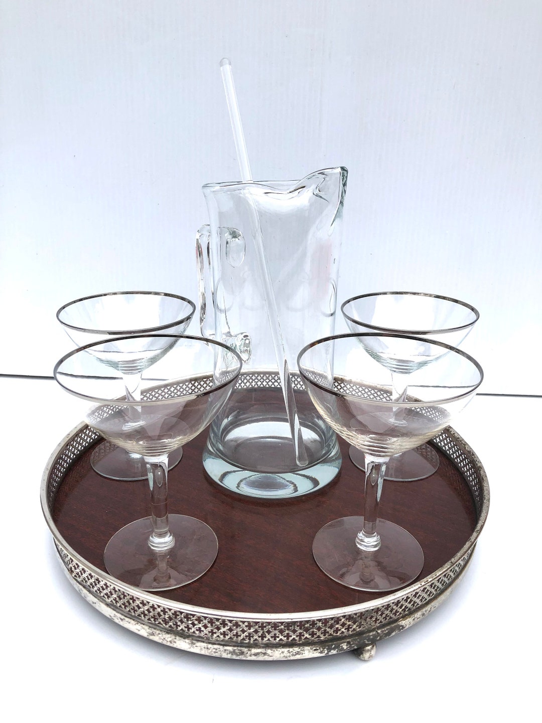 Vintage Formica Brand Round Tray With Silver Plated, Fretted 2" Rim ...