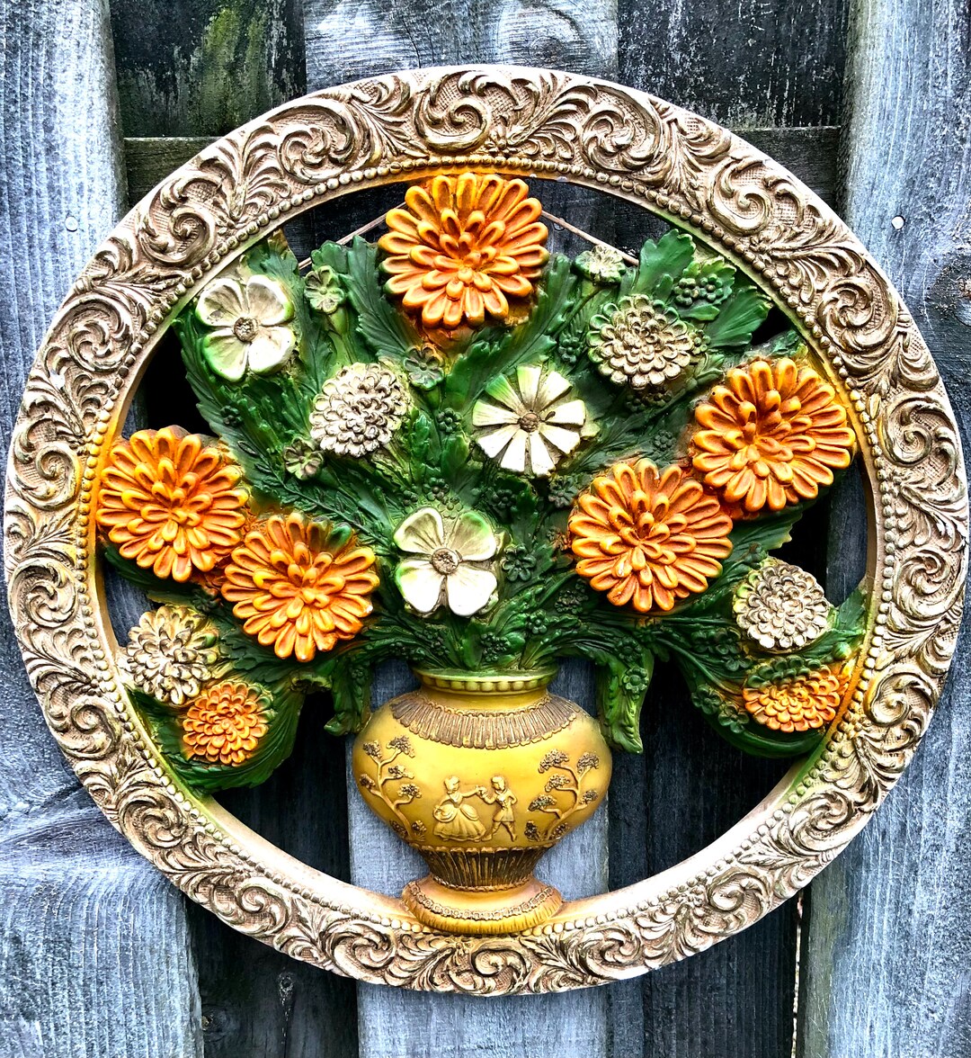 Vintage Chalkware Floral Wall Art, Stunning & Rare Large 19" Raised ...