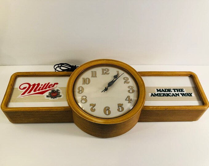Vintage, 1985, Miller Beer Lighted Clock Advertising Bar Sign in ...
