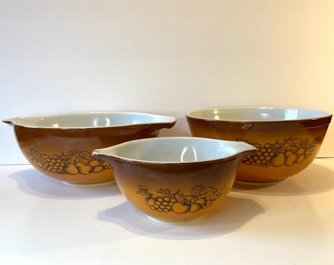 Vintage, Pyrex, Old Orchard Pattern, Set of 3 Bowls, Mixing Bowls With ...
